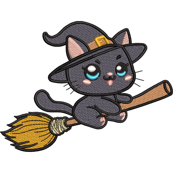 Best Cute Witch Cat Flying Design for machine embroidery